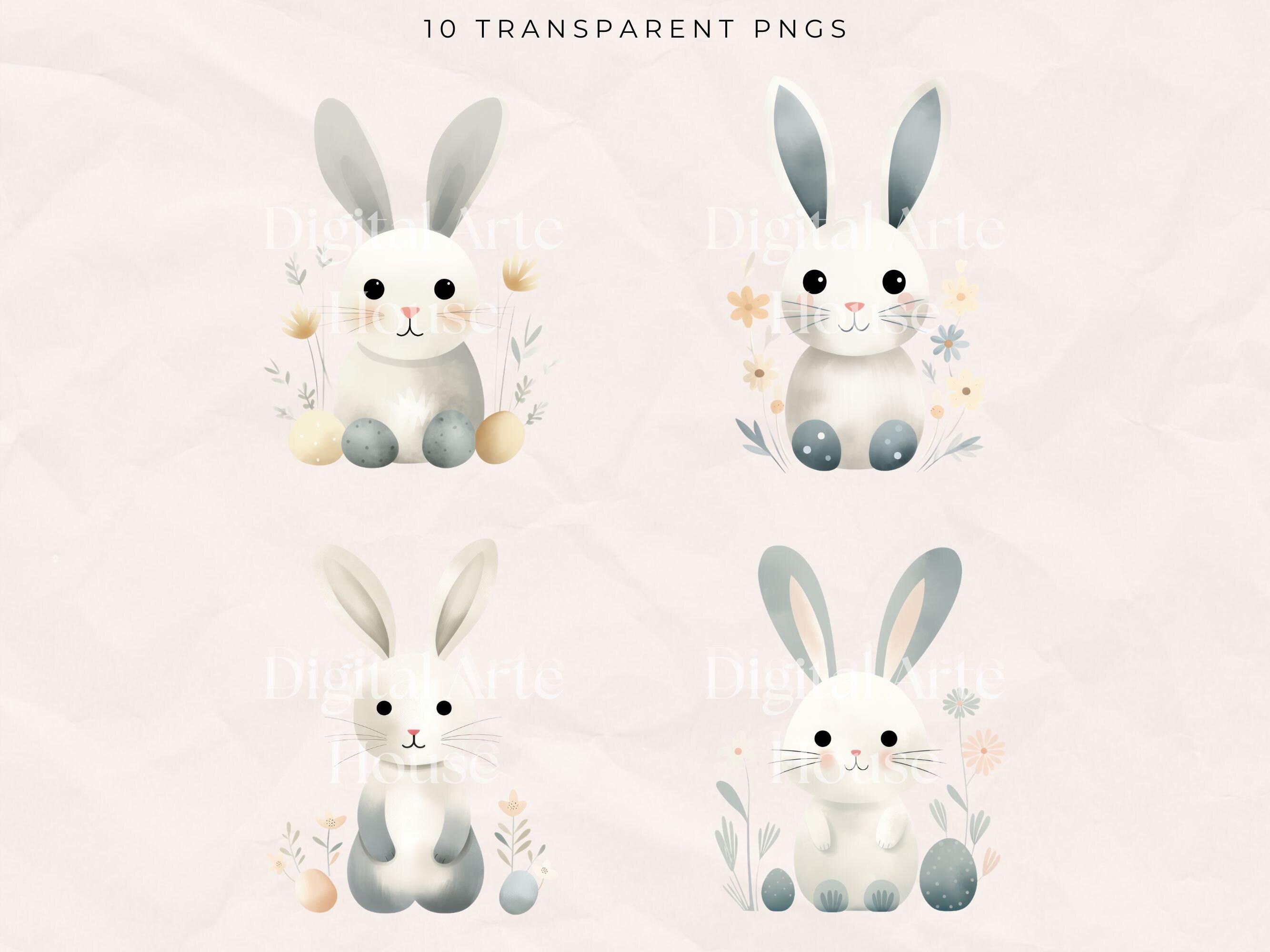 Watercolor Easter Bunny Clipart – PNG Bundle, Commercial Use (digital ...