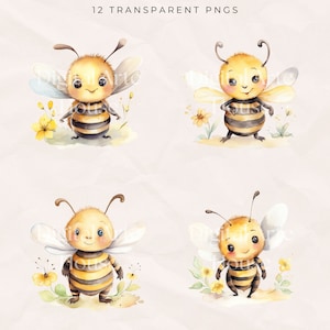 Watercolor Cute Bee Clip Art, Bee PNG Bundle, Honey Bee Art, Busy Bees ...