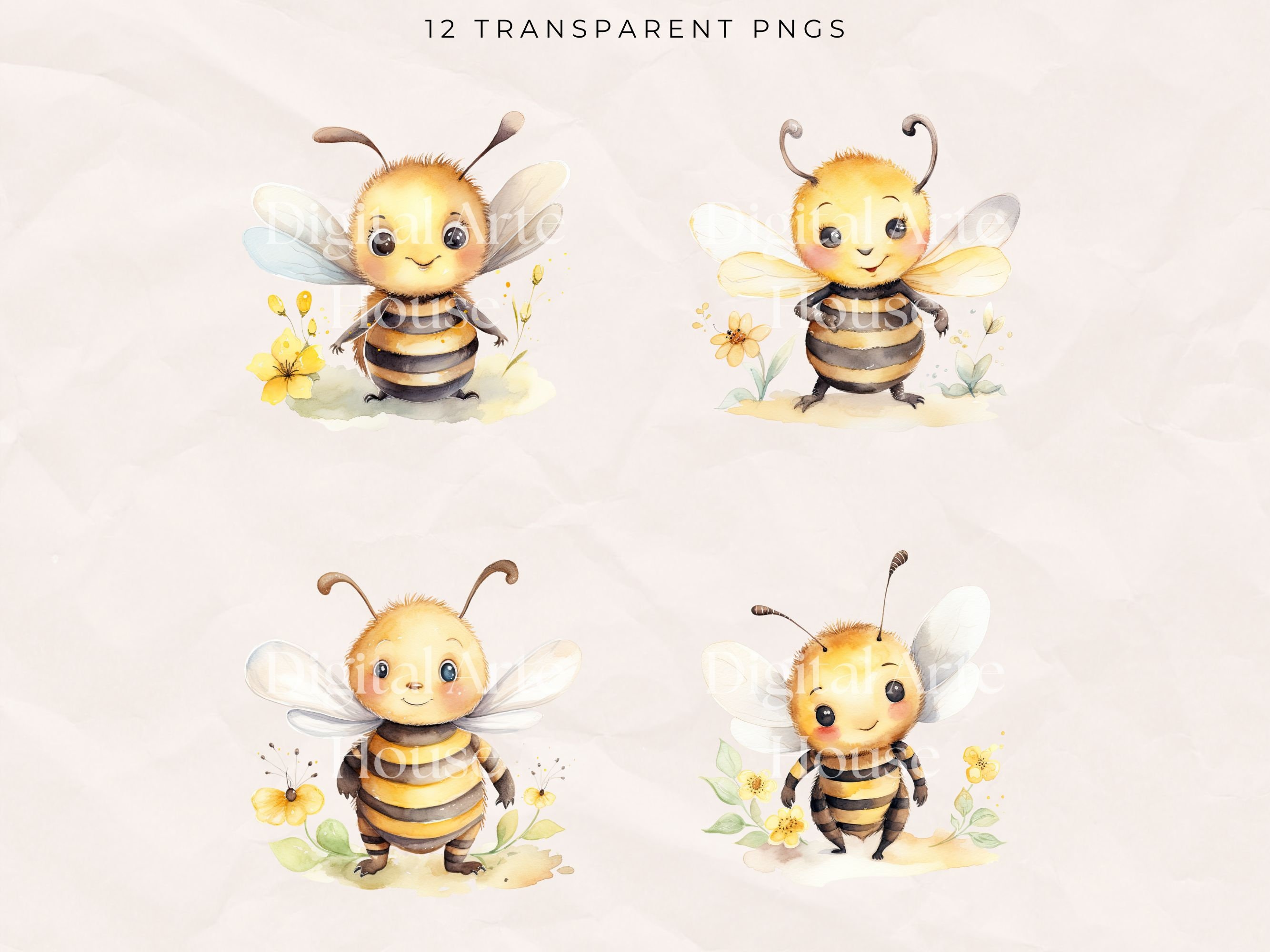 Watercolor Cute Bee Clip Art Bee PNG Bundle Honey Bee Art - Etsy