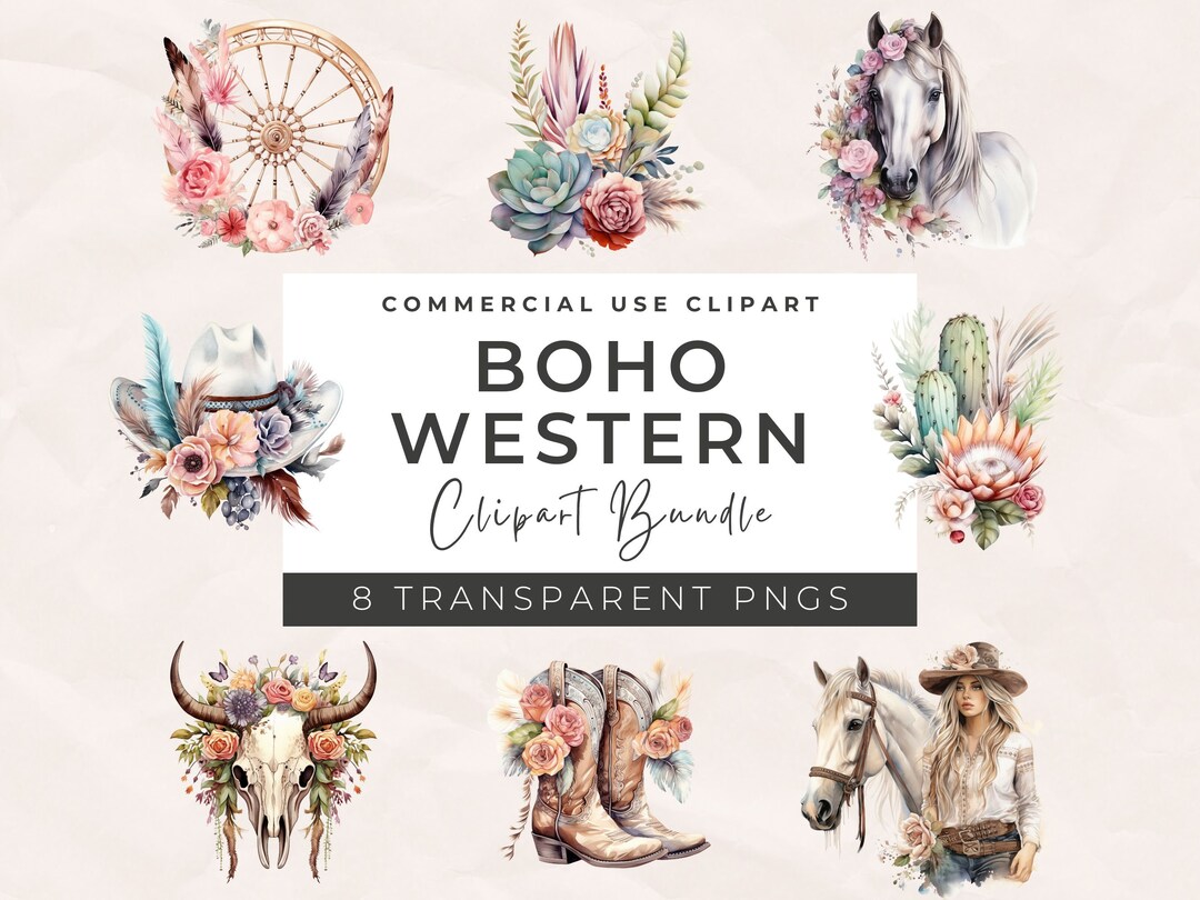 Watercolor Western Clip Art Bundle, Cowgirl Clip Art, Western PNG ...