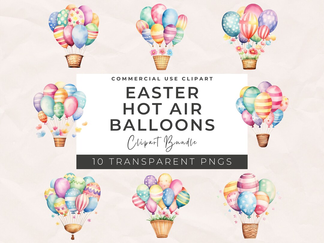 Watercolor Easter Hot Air Balloon PNG Clipart Bundle - Happy Easter PNG ...