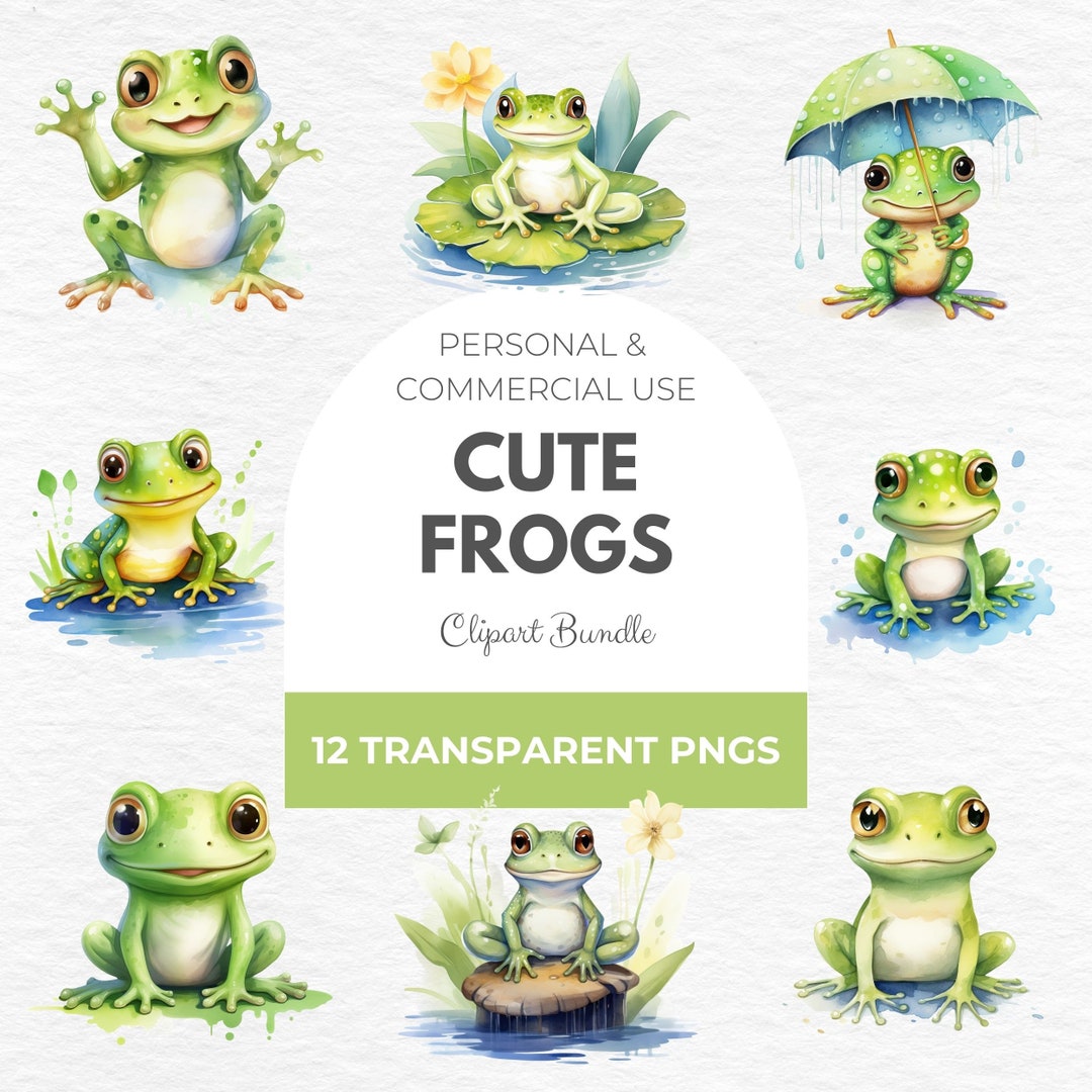 Cute Watercolor Frogs Clipart - Frogs Graphics, Funny Toad, Cute Frog ...