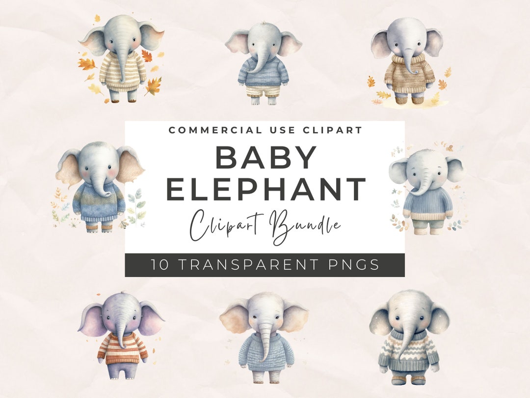 Watercolor Baby Elephant Clipart, Cute Clip Art for Commercial Use ...