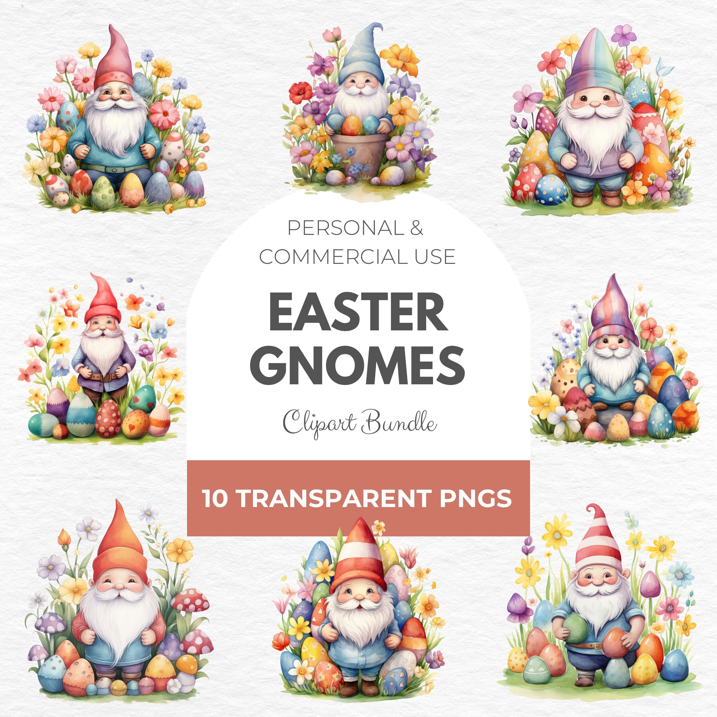 Watercolor Easter Gnomes Clipart: Floral Spring PNG Graphics (digital ...