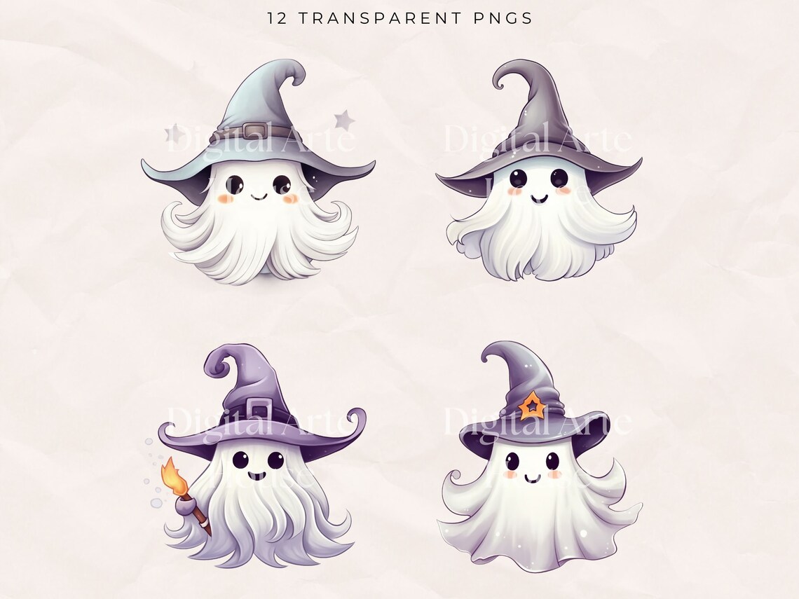 Watercolor Wizard Ghost Clipart: Spooky Halloween PNG Images (digital ...