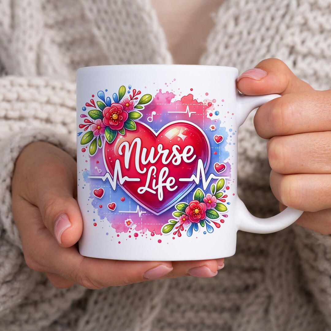 Watercolor Nurse Life Mug Wrap, 11oz & 15oz Mug Template, Mug ...