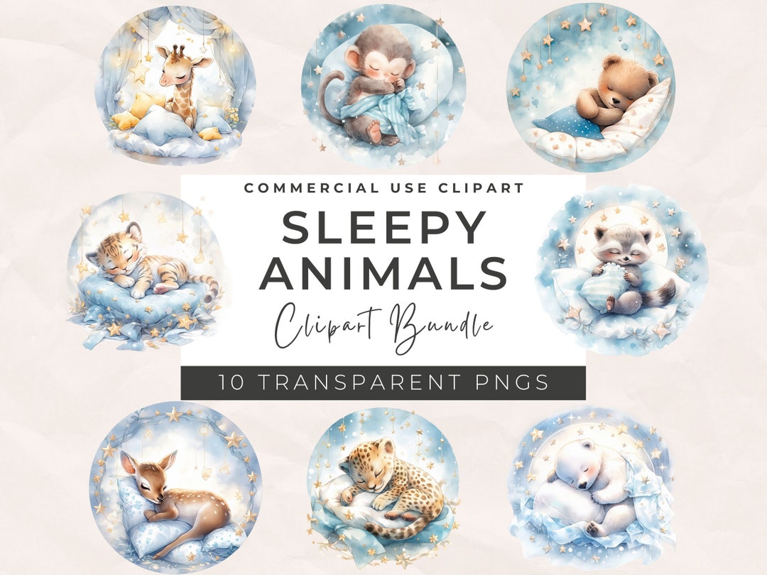 Watercolor Sleeping Baby Animals - Nursery Animals PNG, Printable ...