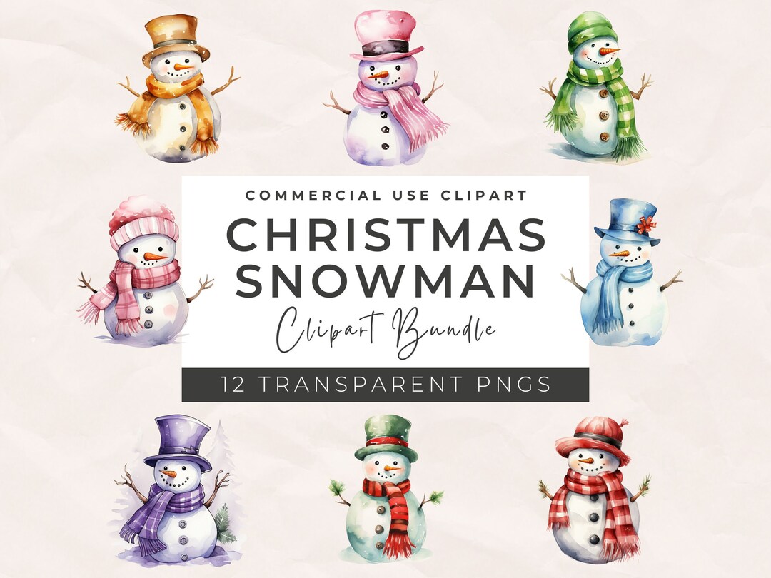 Watercolor Snowman Clipart: Christmas PNG Bundle (digital Download) - Etsy