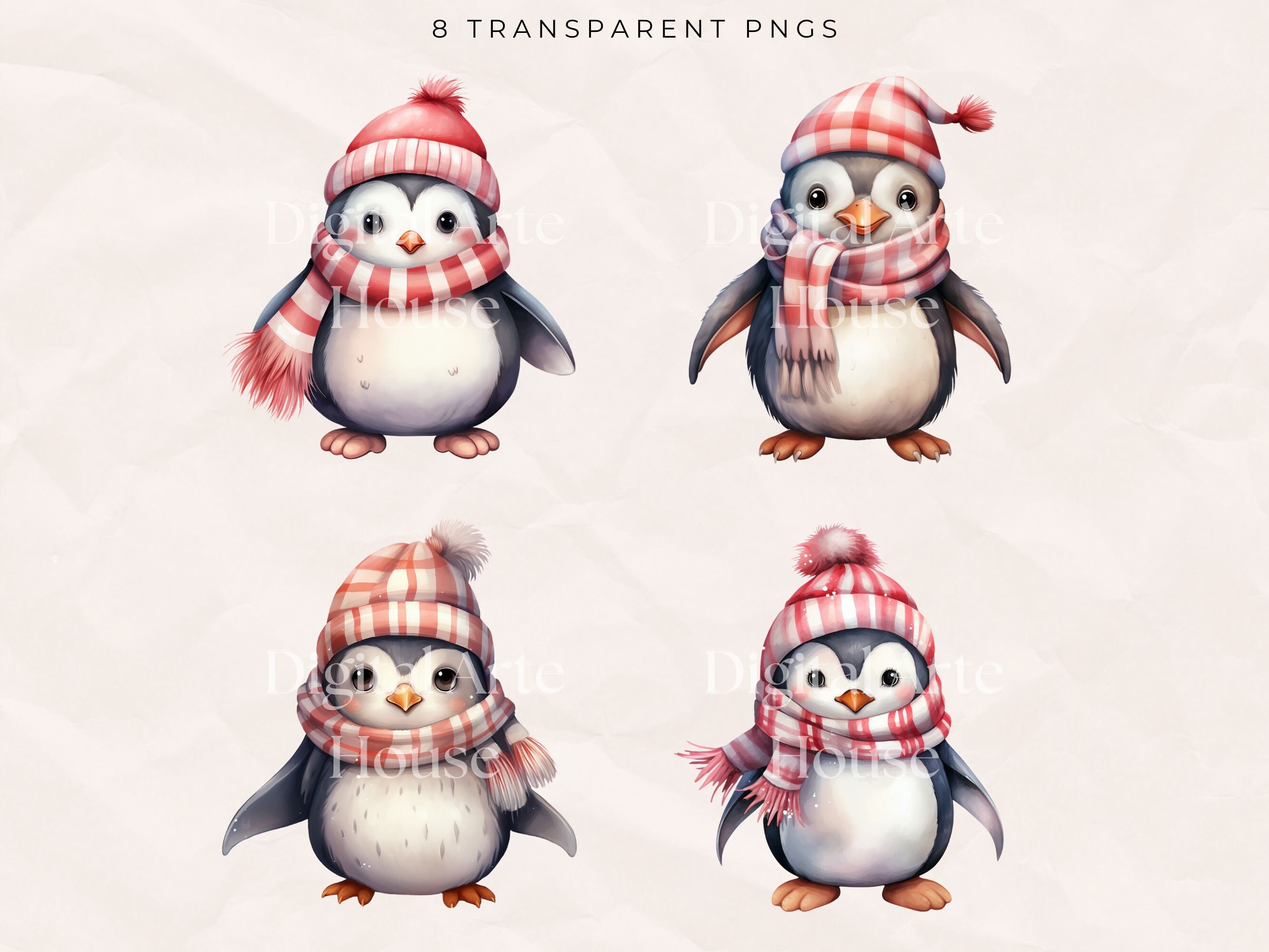 Christmas Penguin Clipart Bundle – Winter Holiday PNG Graphics (digital ...