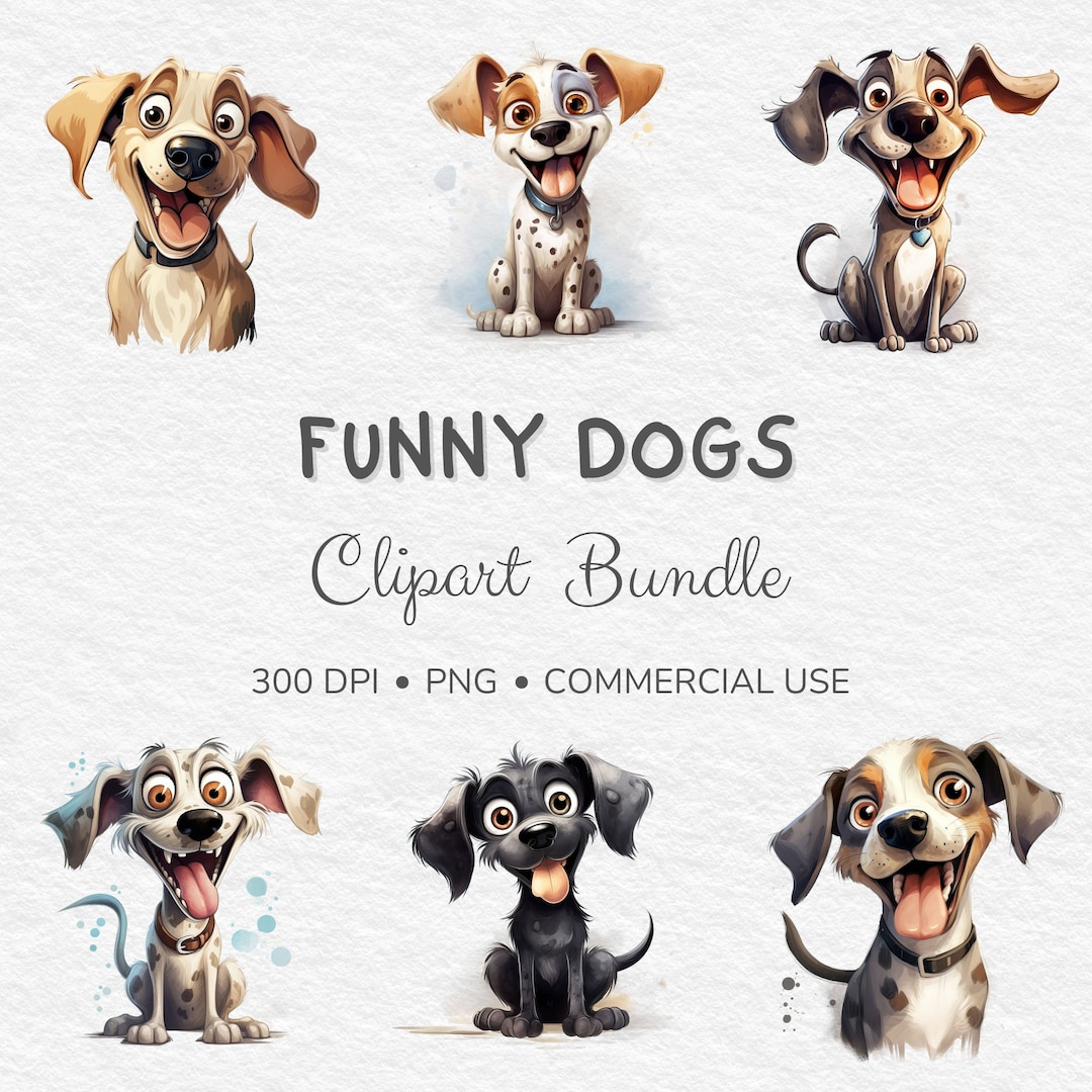 Funny Dog Clipart Bundle: PNG Graphics, Commercial Use (digital ...