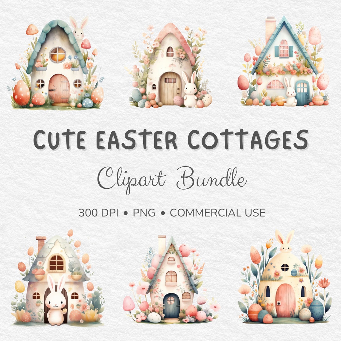 Watercolor Easter Cottage Clipart Bundle: Spring Houses (digital ...