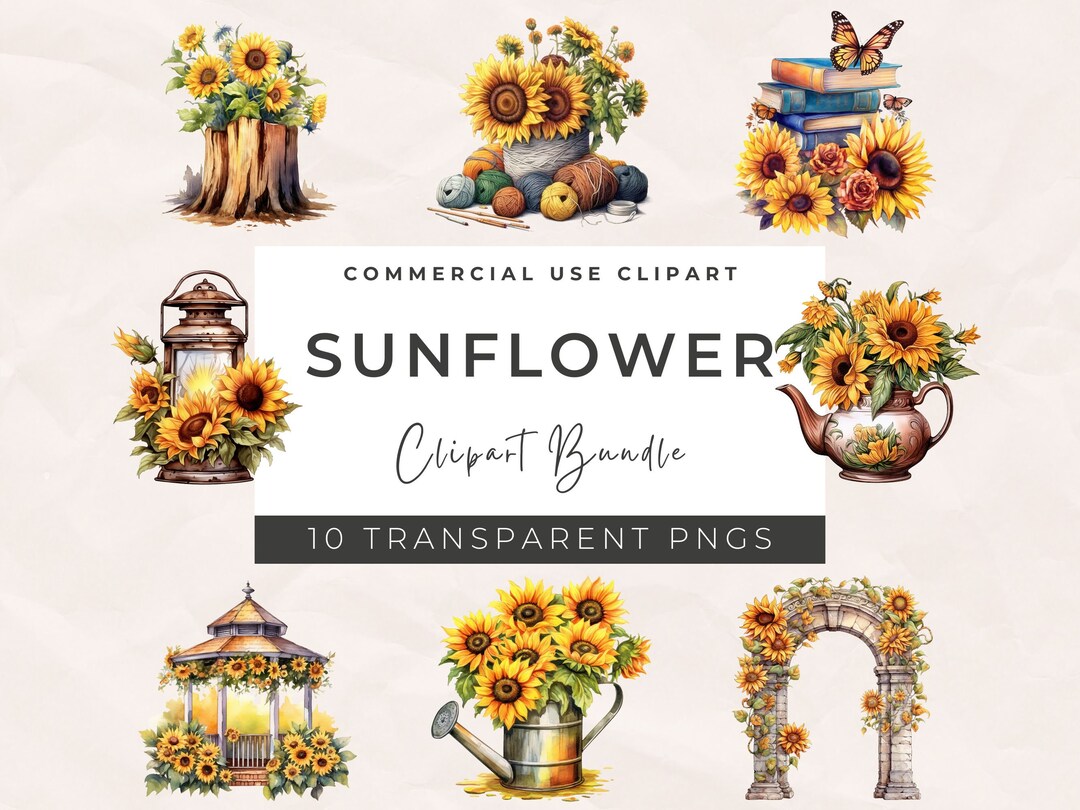 Watercolor Sunflower Clipart Bundle, Sunflower Clipart, Boho Flowers ...