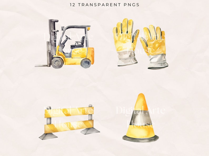 Watercolor Construction Clipart Bundle, Trucks, Digger PNG (commercial ...
