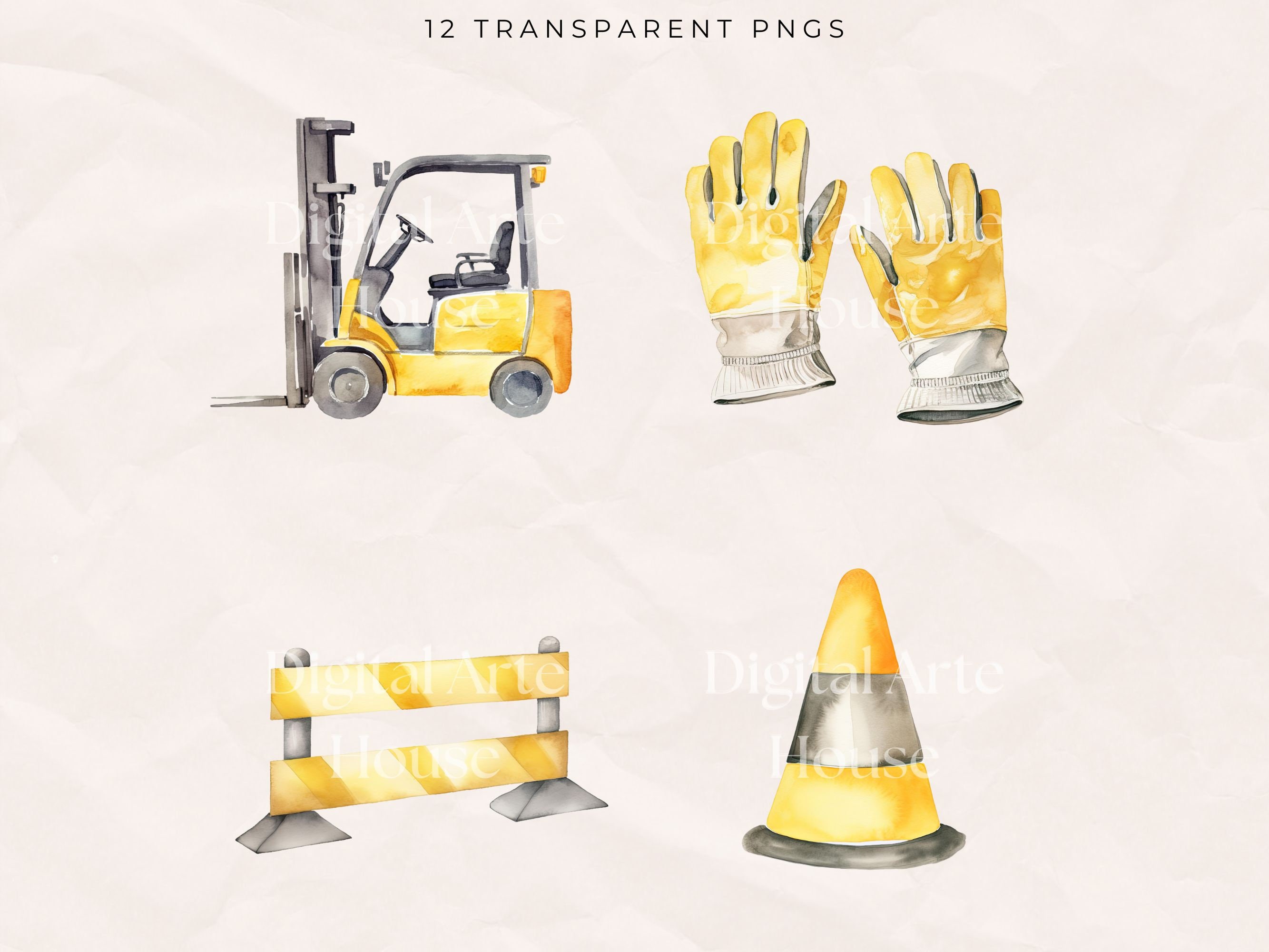 Watercolor Construction Clipart Bundle, Trucks, Digger PNG (commercial ...
