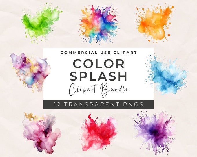 Watercolor Color Splash Clipart PNG Rainbow Splatter Clipart Commercial ...