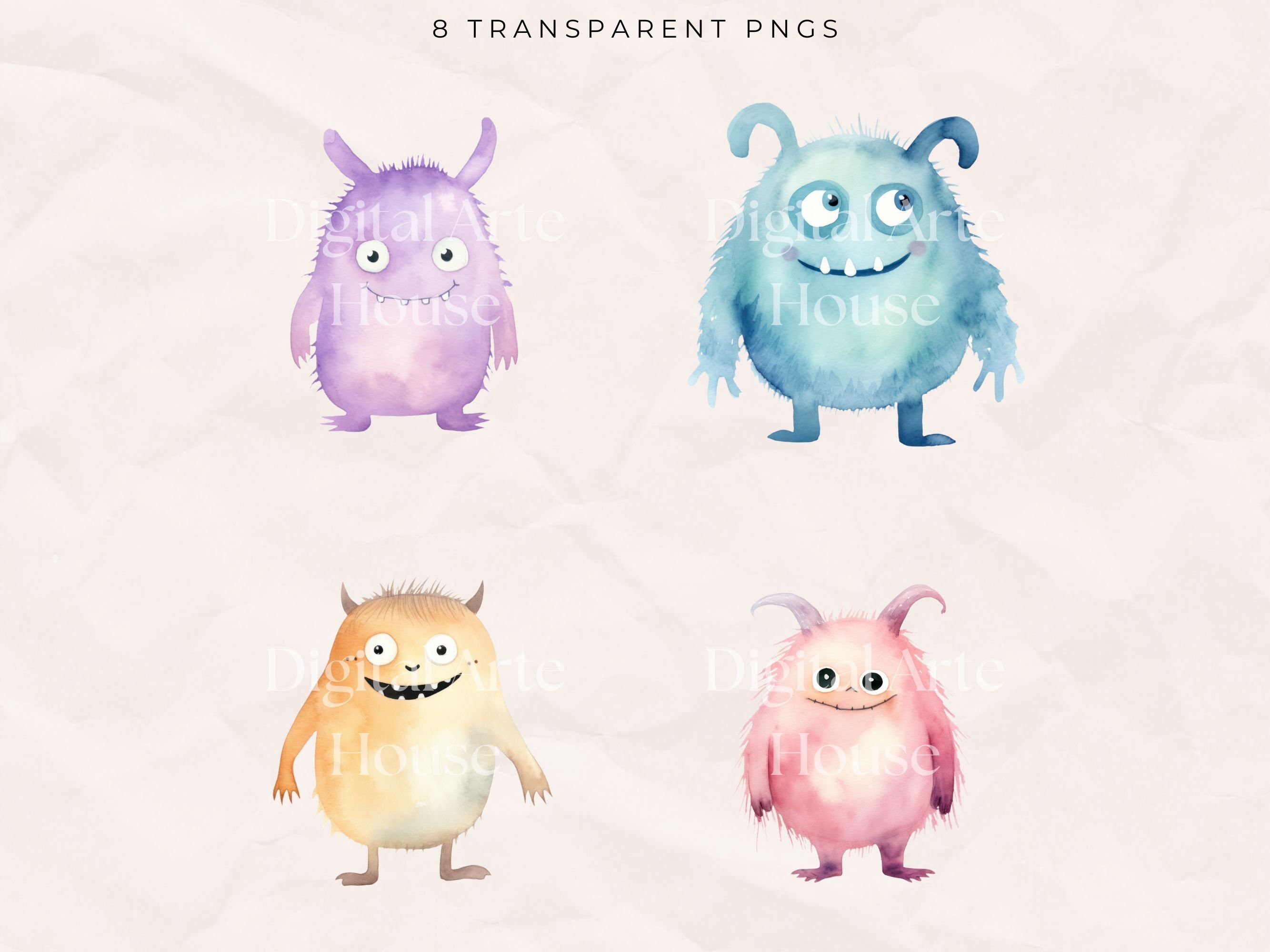 Watercolor Cute Monster Clipart Monster-png Cute Monsters - Etsy