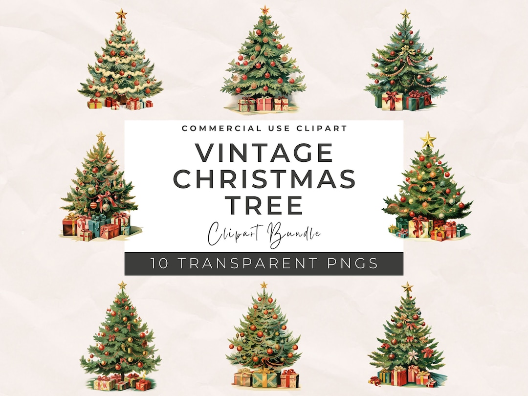 Vintage Christmas Tree Clipart Bundle: Transparent PNG Graphics - Etsy