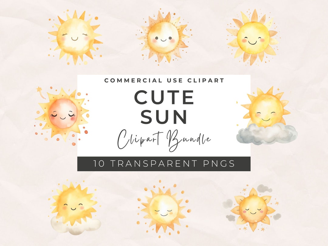 Watercolor Cute Sun Clipart - 10 High Quality Pngs, Nursery Art ...