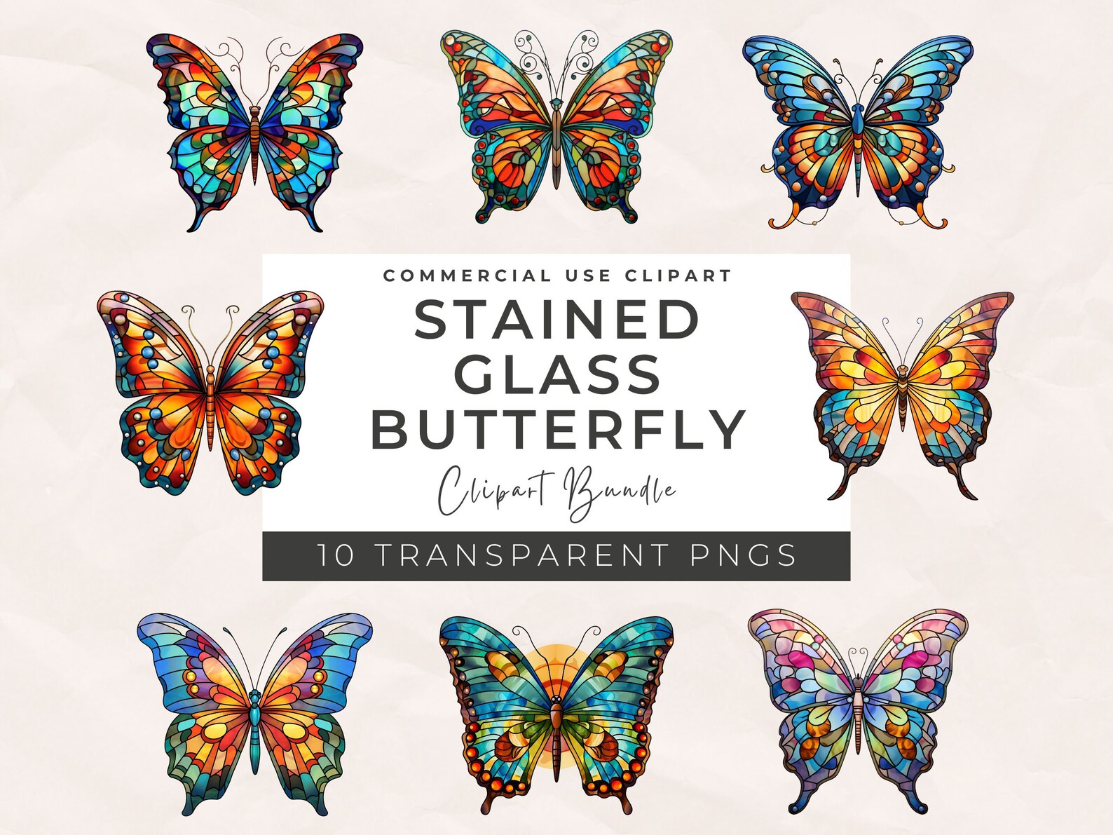 Stained Glass Butterflies Clipart Bundle Butterflies Illustrations With ...