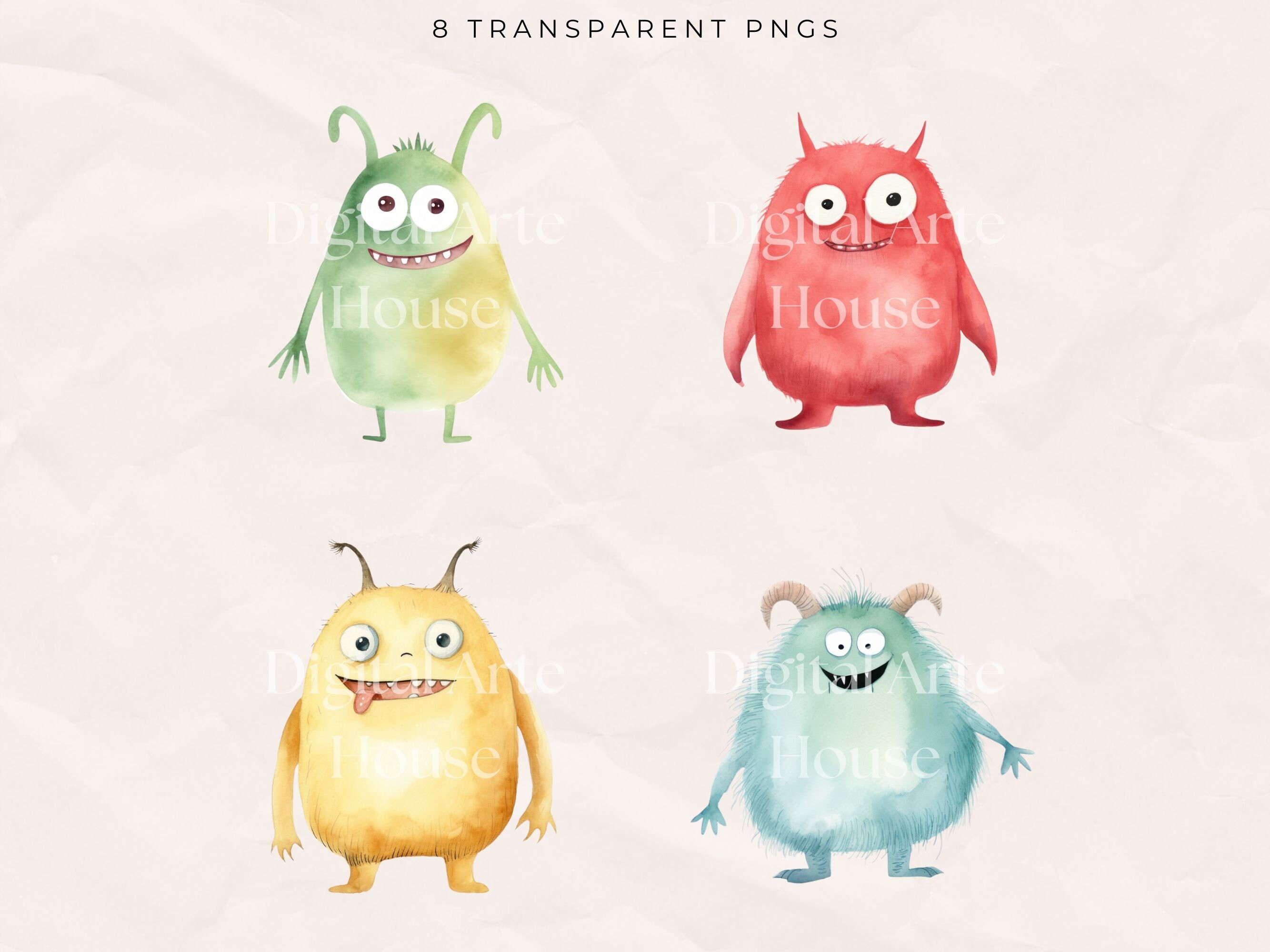 Watercolor Cute Monster Clipart Monster-png Cute Monsters - Etsy