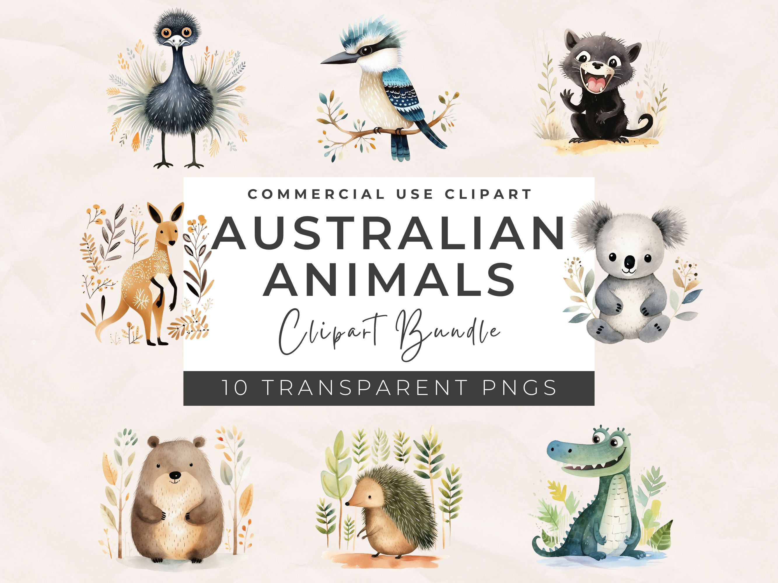 Watercolor Australian Animals Clipart, Baby Clipart, Australian Clipart ...