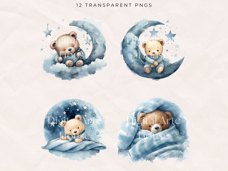Watercolor Teddy Bear Clipart: Nursery Baby Shower PNG Bundle - Etsy