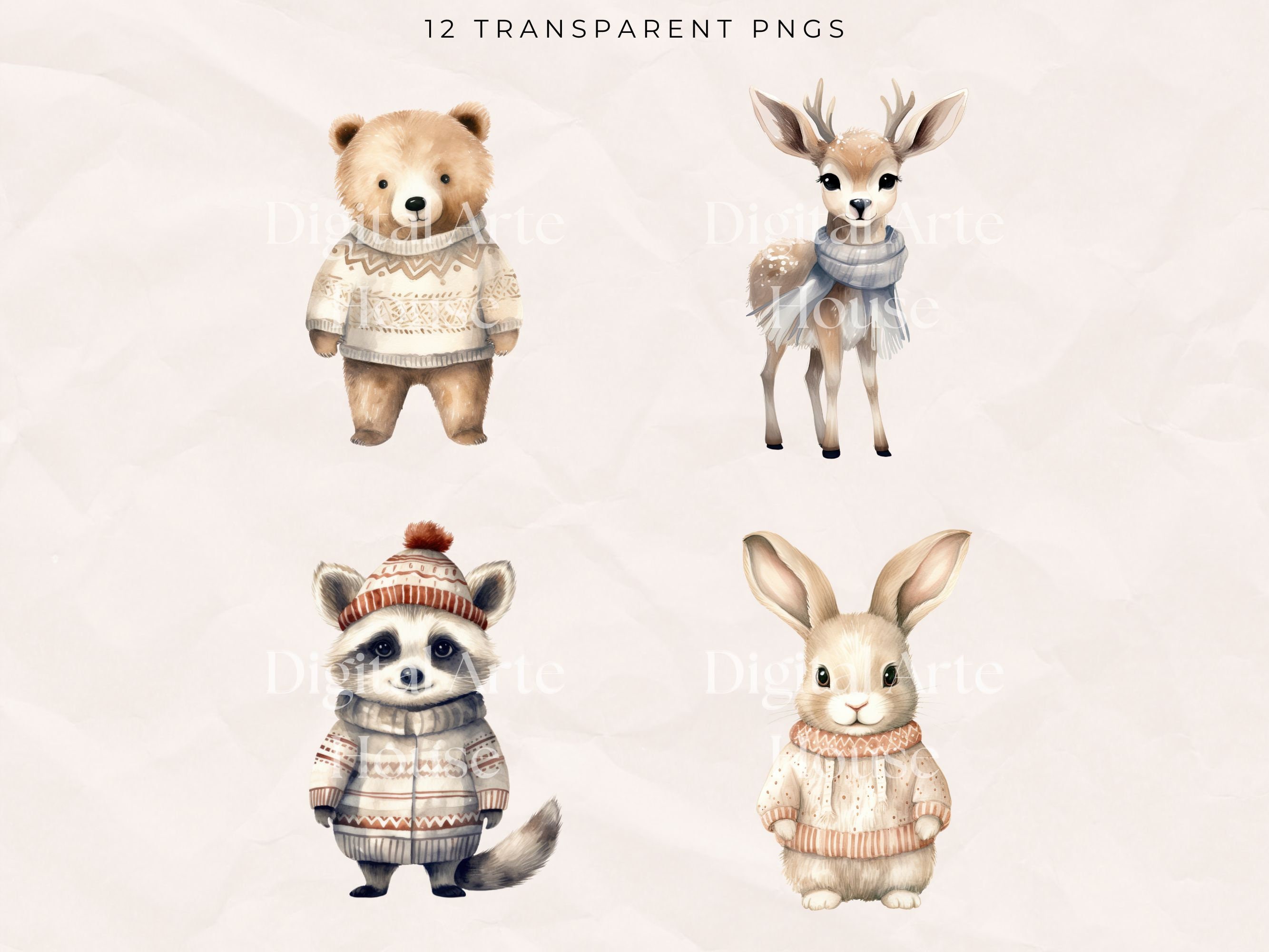 Watercolor Woodland Animal Clipart Winter Clipart, Digital Download ...