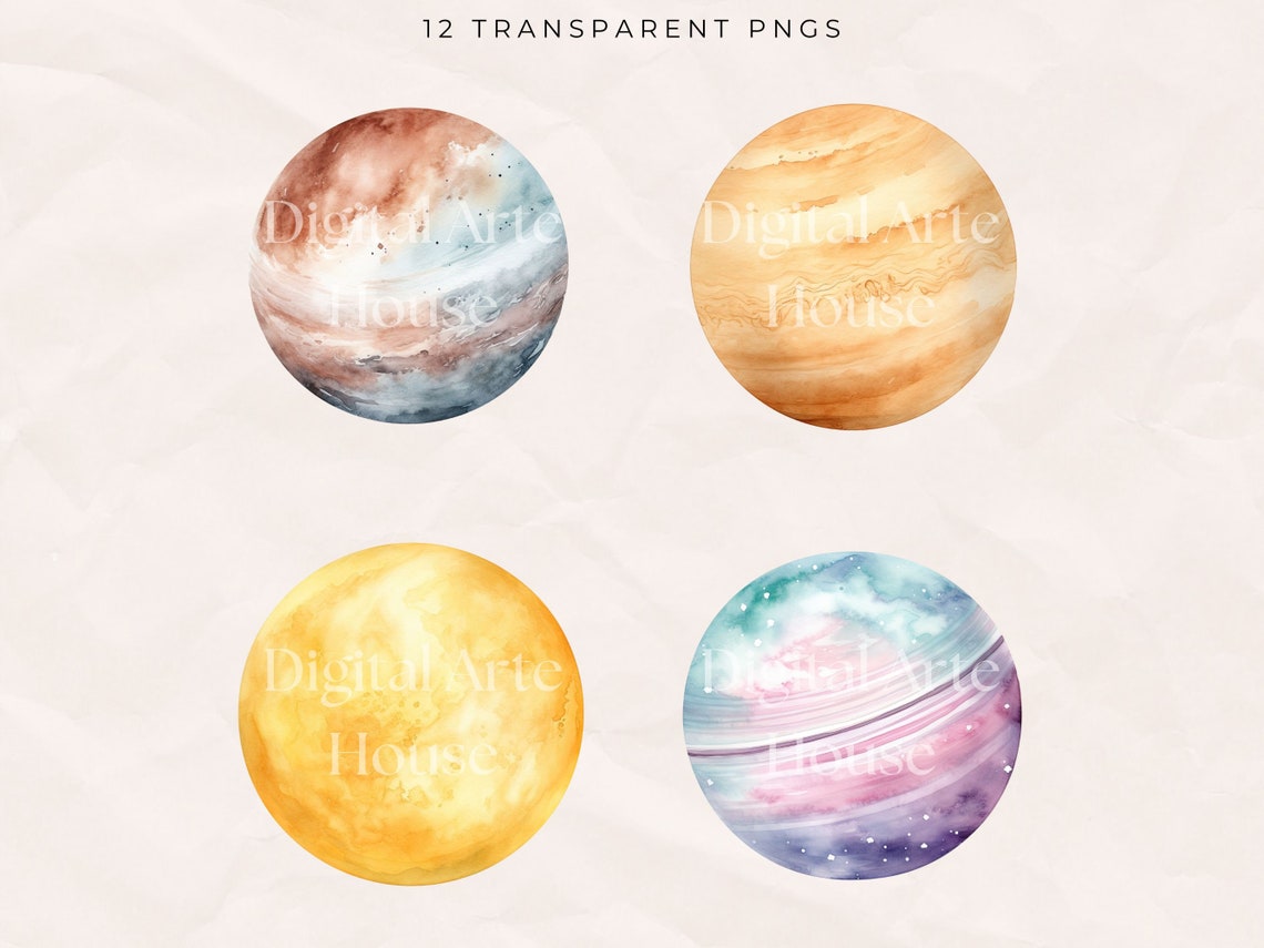 Watercolor Planets Clipart: Solar System PNG (digital Download) - Etsy