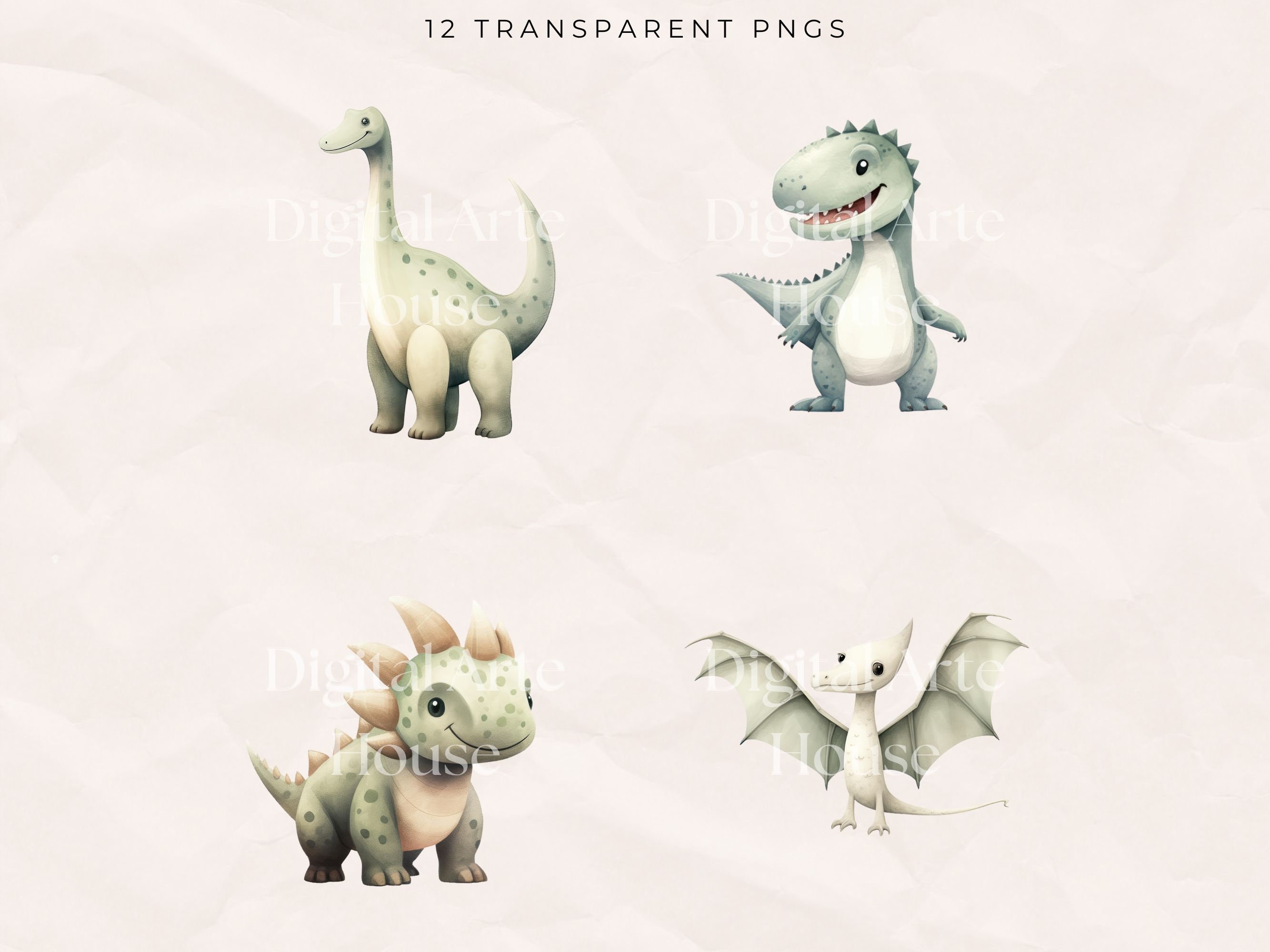 Watercolor Cute Dinosaurs Clipart Bundle Cute Clipart PNG, Baby Nursery ...