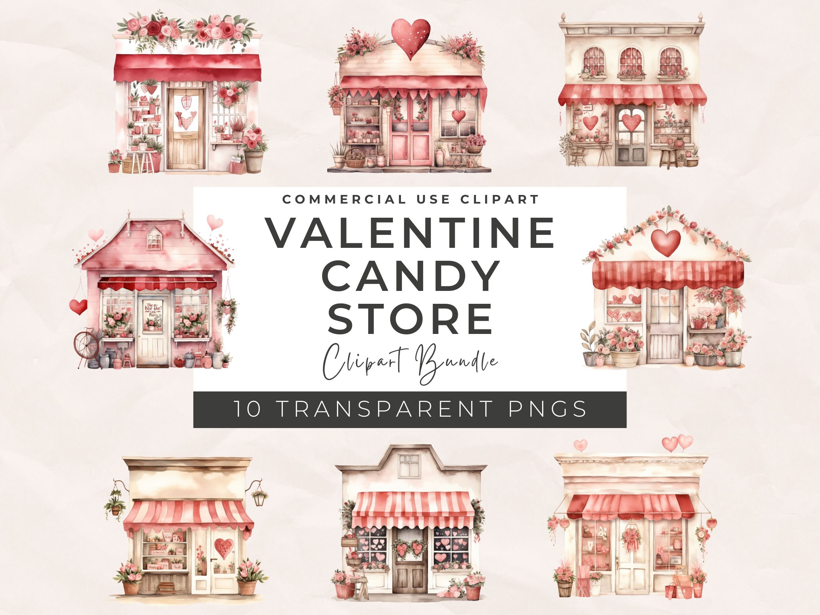 Watercolor Valentine Candy Shop Clipart Sweet Store Bundle, Valentine ...