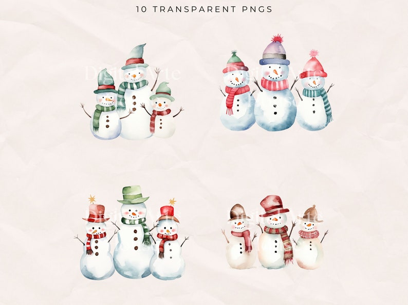 Watercolor Snowman Clipart Bundle: Christmas PNG Graphics (digital ...