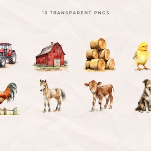 Watercolor Farm Clipart, Cute Animals Pack, Commercial Use, Transparent ...
