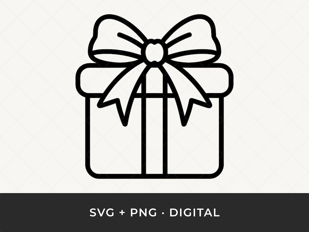 Christmas Present SVG: Gift Box With Bow Outline Cut File for Cricut ...