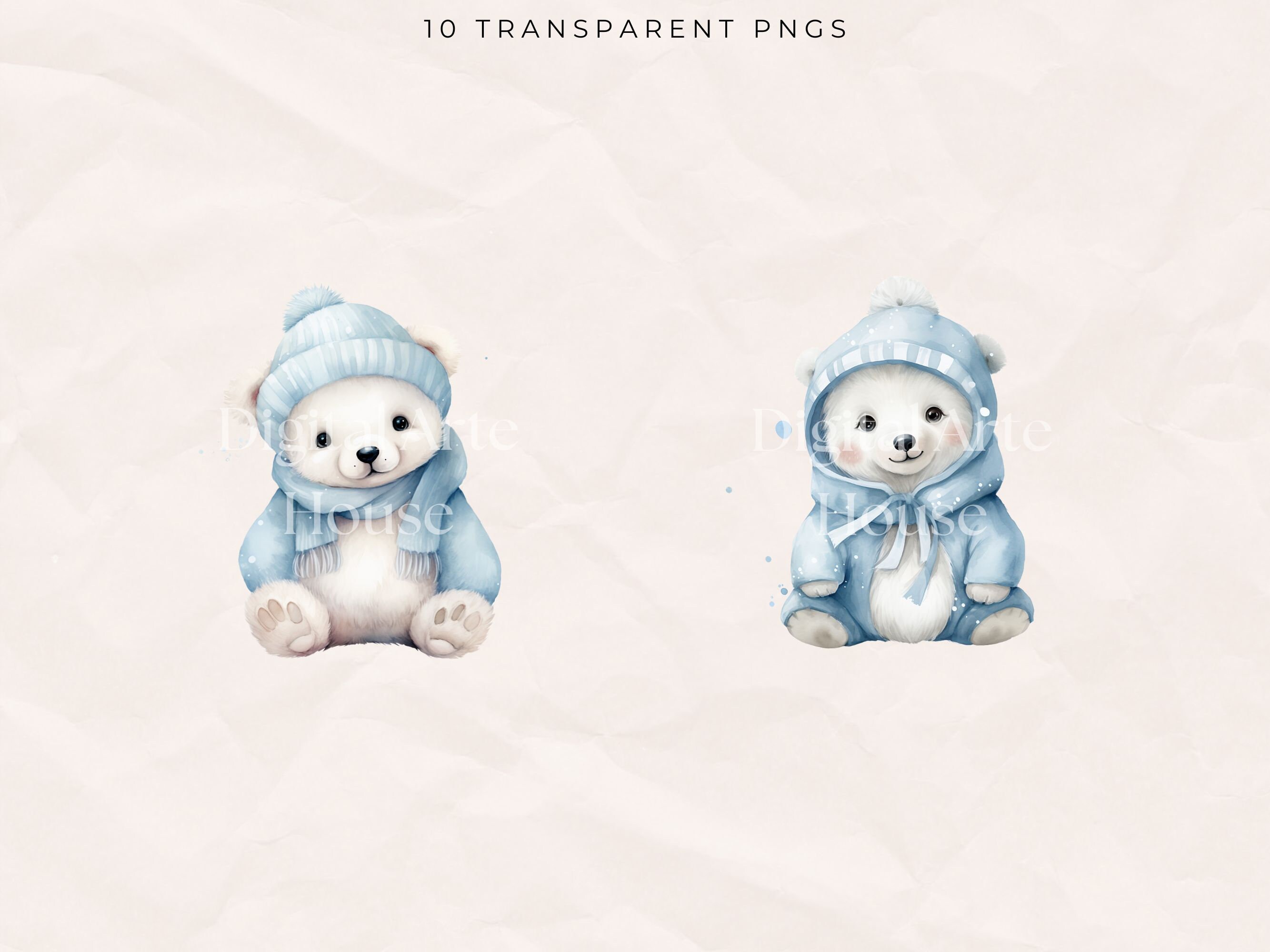 Watercolor Cute Polar Bears Clipart Commercial Use Clip Art, Watercolor ...