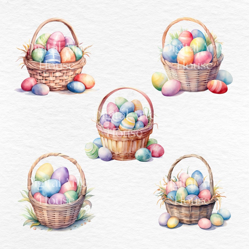 Watercolor Easter Basket Clipart: Eggs PNG Bundle (digital Download) - Etsy