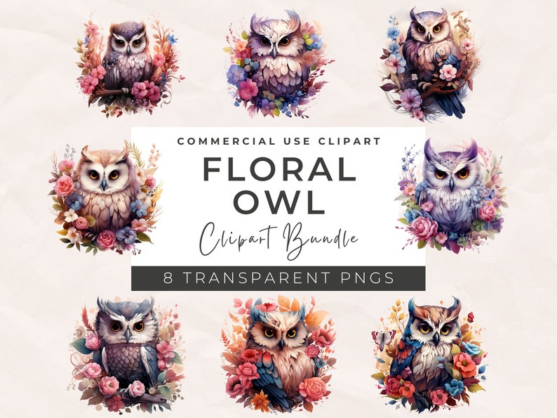 Watercolor Floral Owl Clipart, Cute Clipart for Commercial Use ...