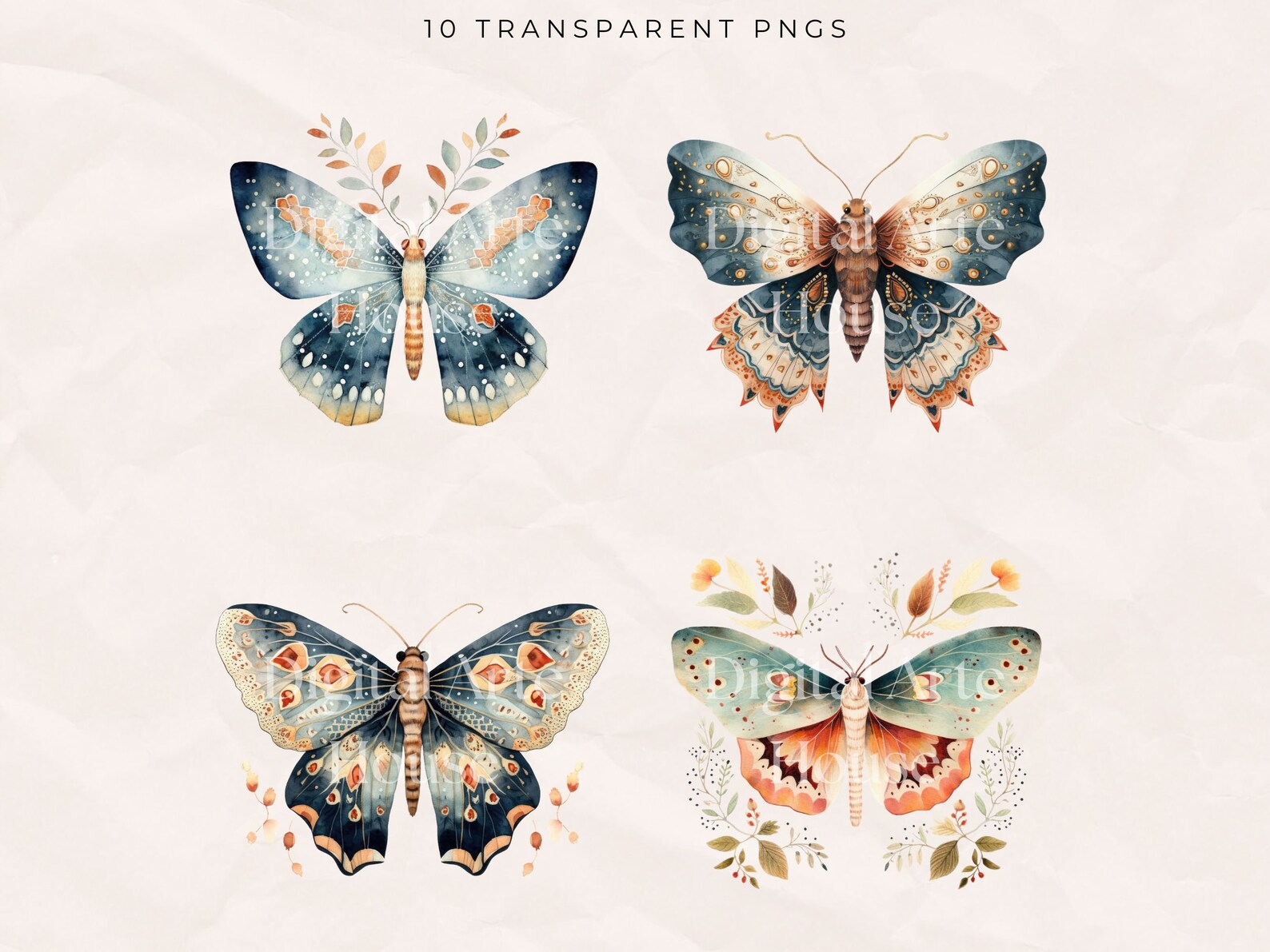 Watercolor Magical Moths Clipart Moths Fantasy Style - Etsy