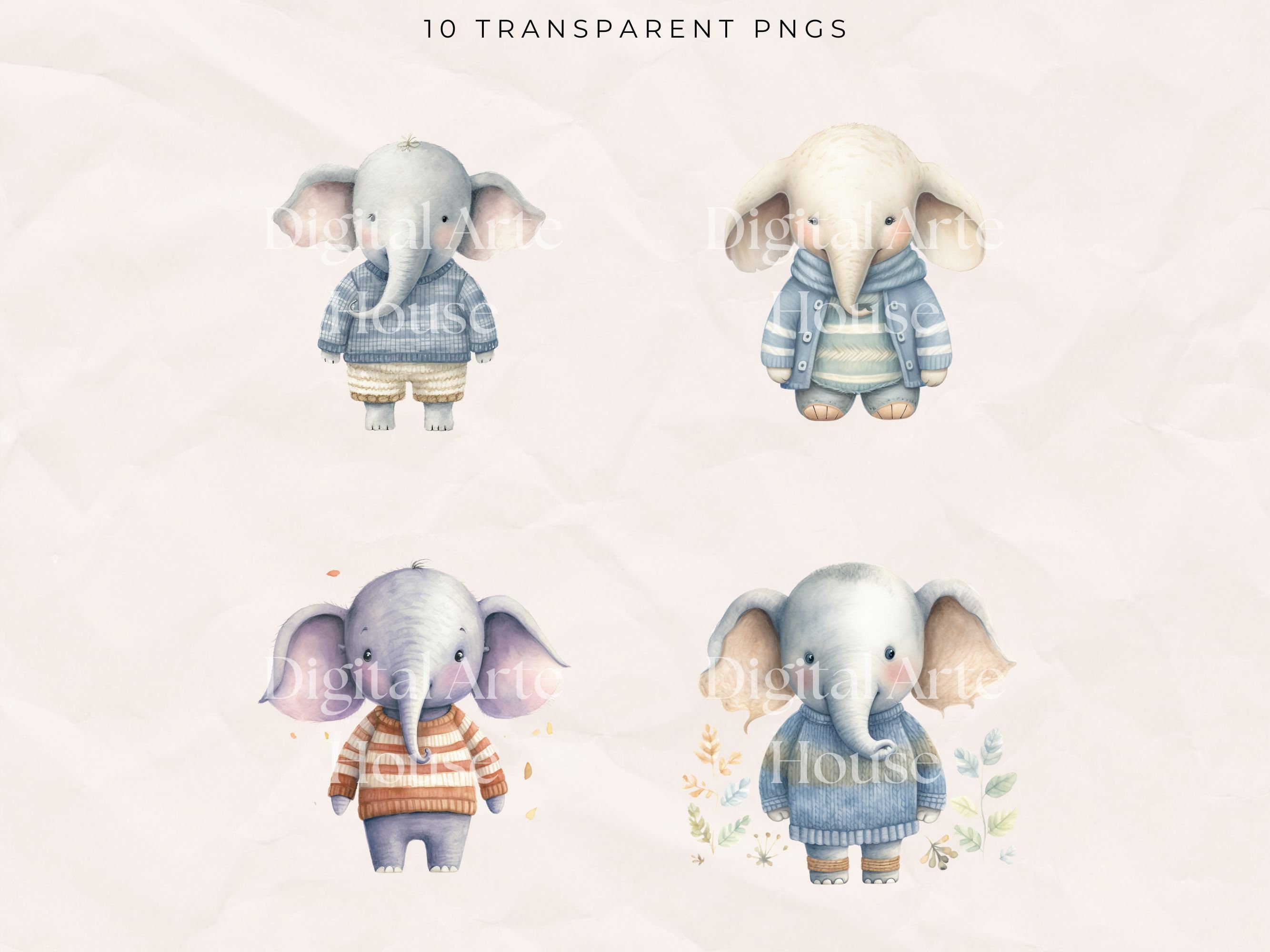Watercolor Baby Elephant Clipart, Cute Clip Art for Commercial Use ...