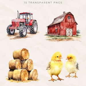 Watercolor Farm Clipart, Cute Animals Pack, Commercial Use, Transparent ...