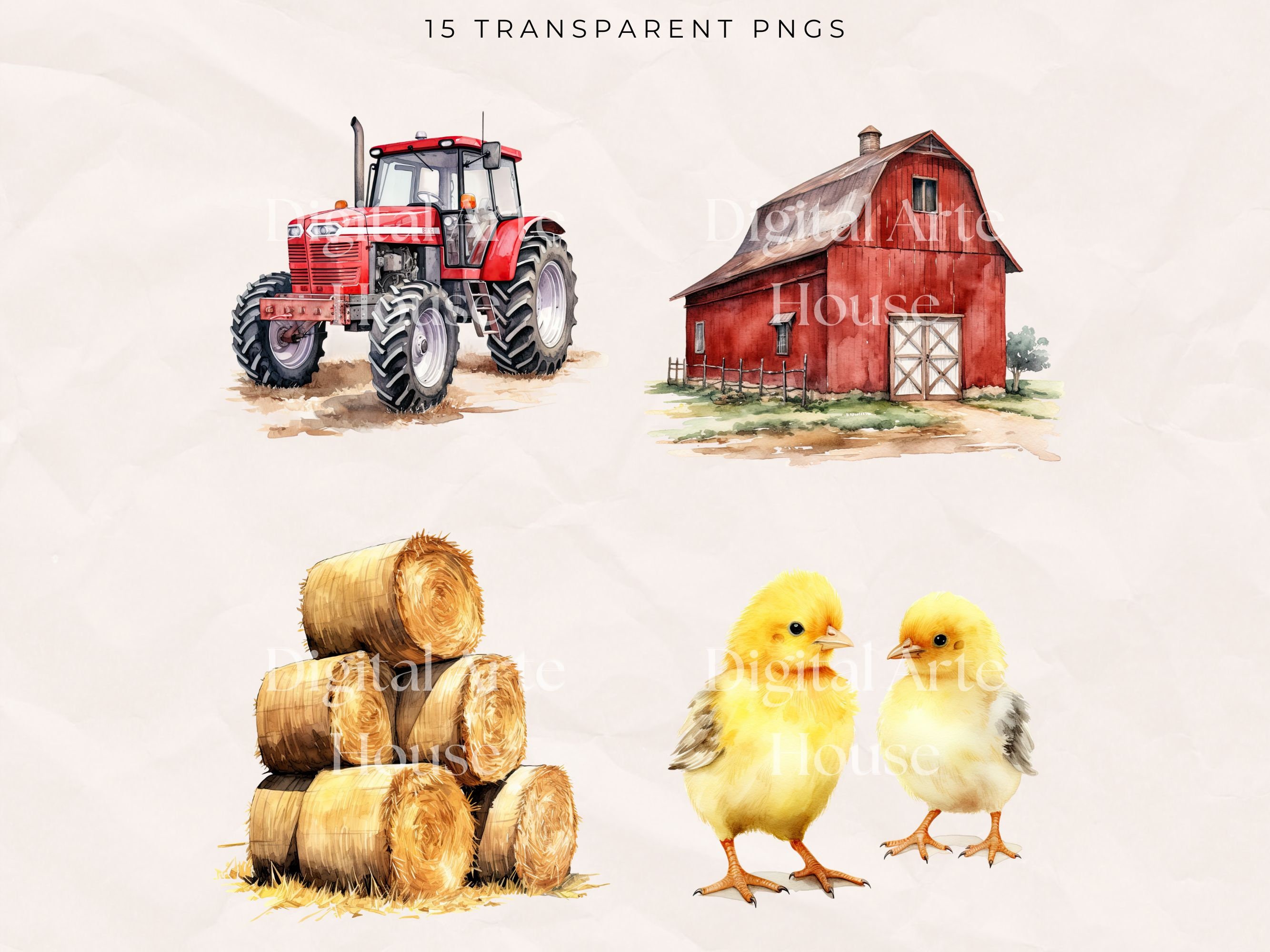 Watercolor Farm Clipart Cute Animals Pack Commercial Use - Etsy