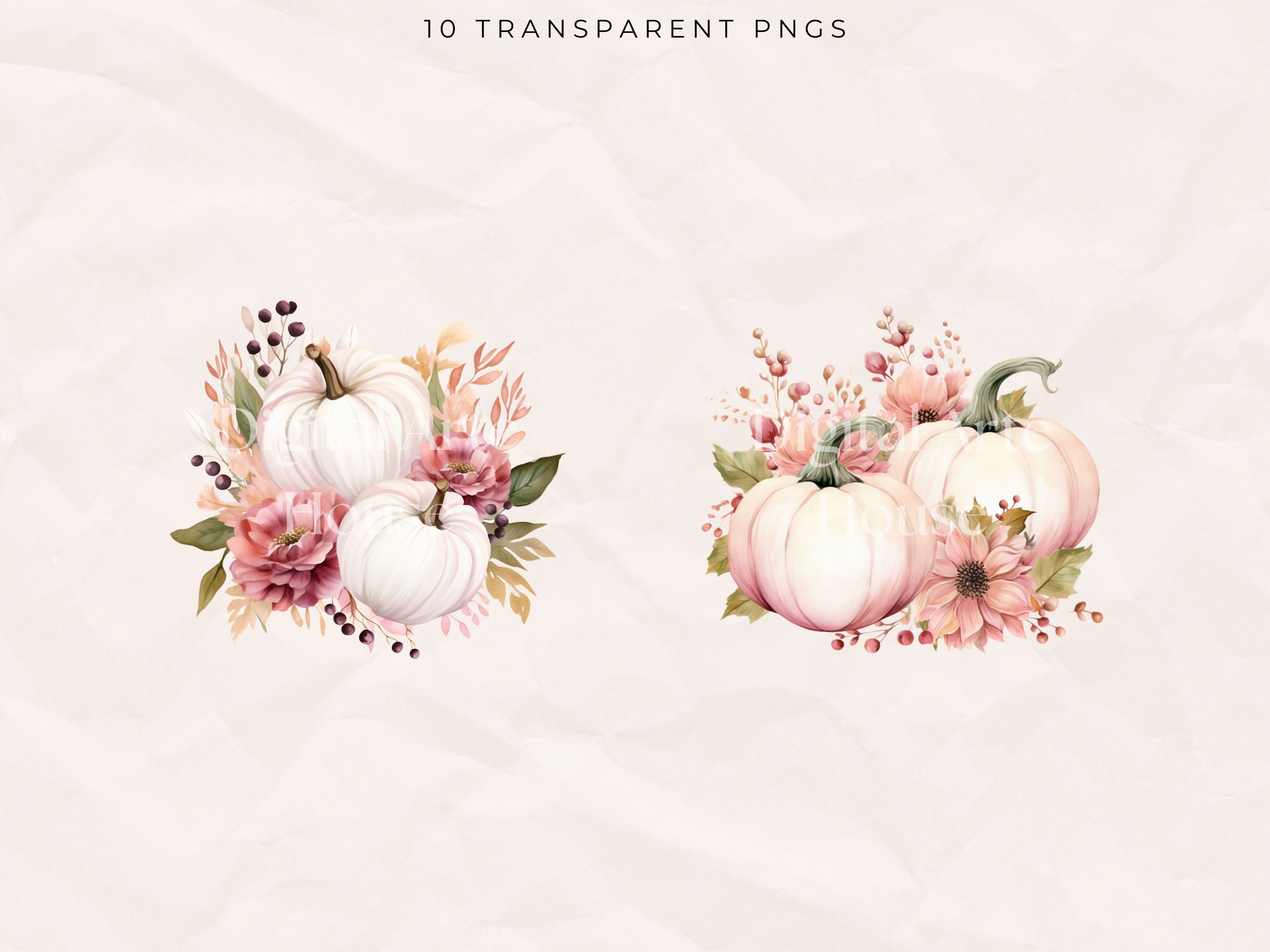 Watercolor Pink Pumpkin Clipart: Boho Floral Bouquets (PNG) - Etsy
