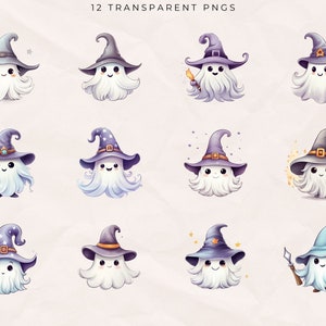 Watercolor Wizard Ghost Clipart: Spooky Halloween PNG Images (digital ...