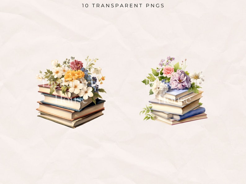 Watercolor Floral Books Clipart Book Bundle PNG, Open Book Clipart ...