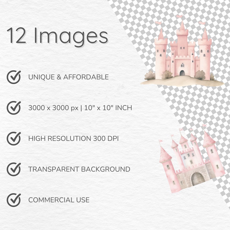 Watercolor Pink Fairy Castle Clipart: Princess Kingdom PNG ...