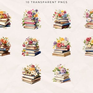 Watercolor Floral Books Clipart - Book Bundle PNG, Open Book Clipart ...