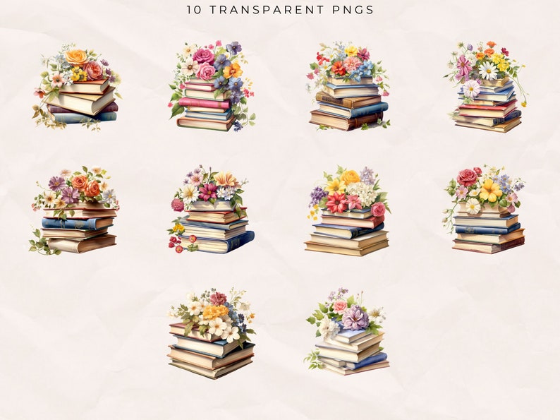 Watercolor Floral Books Clipart Book Bundle PNG, Open Book Clipart ...