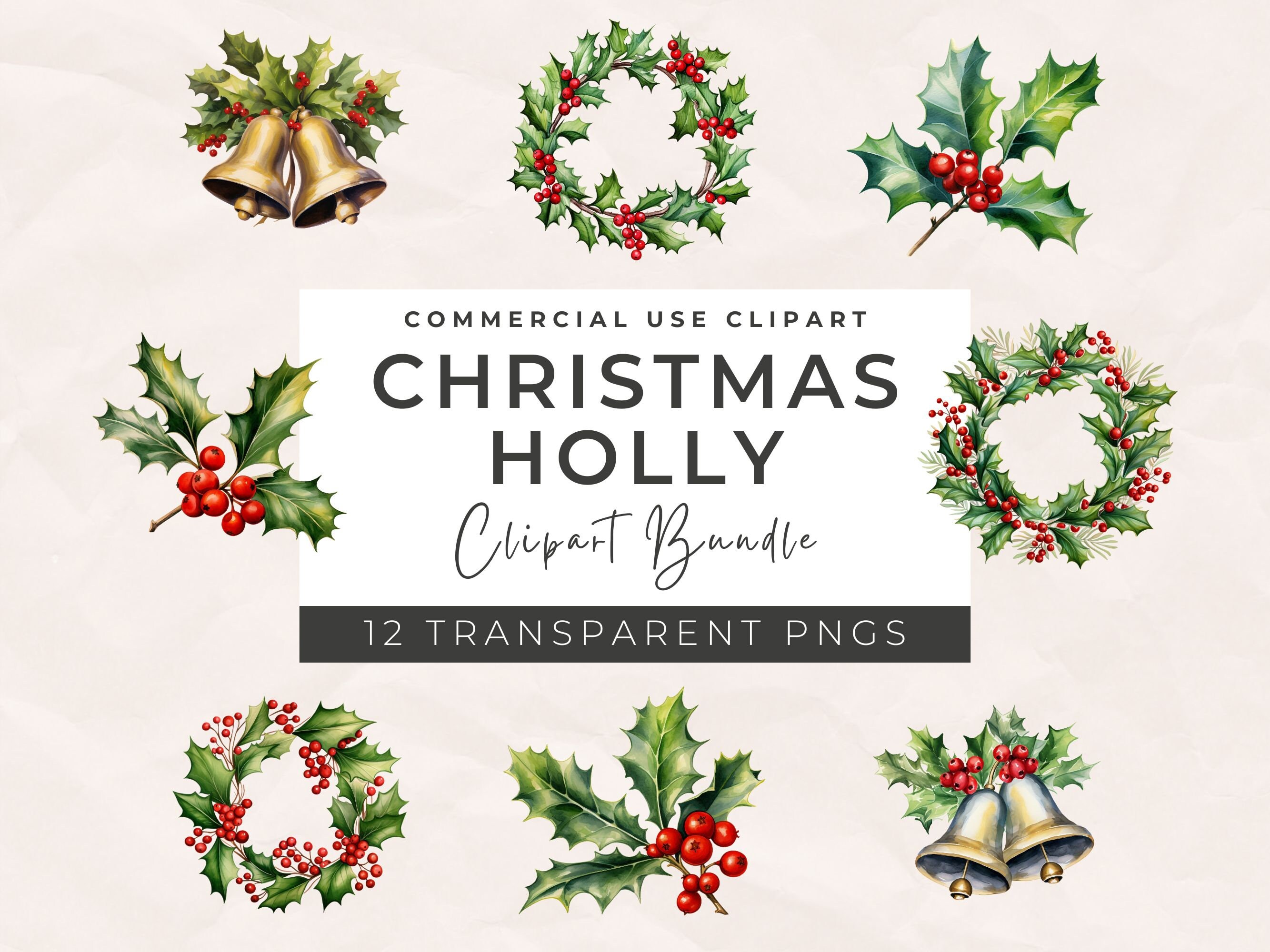 Watercolor Holly Clipart Bundle Christmas Bouquets Clipart Holly Berry ...