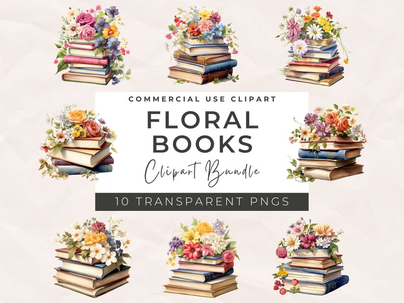 Watercolor Floral Books Clipart Book Bundle PNG, Open Book Clipart ...