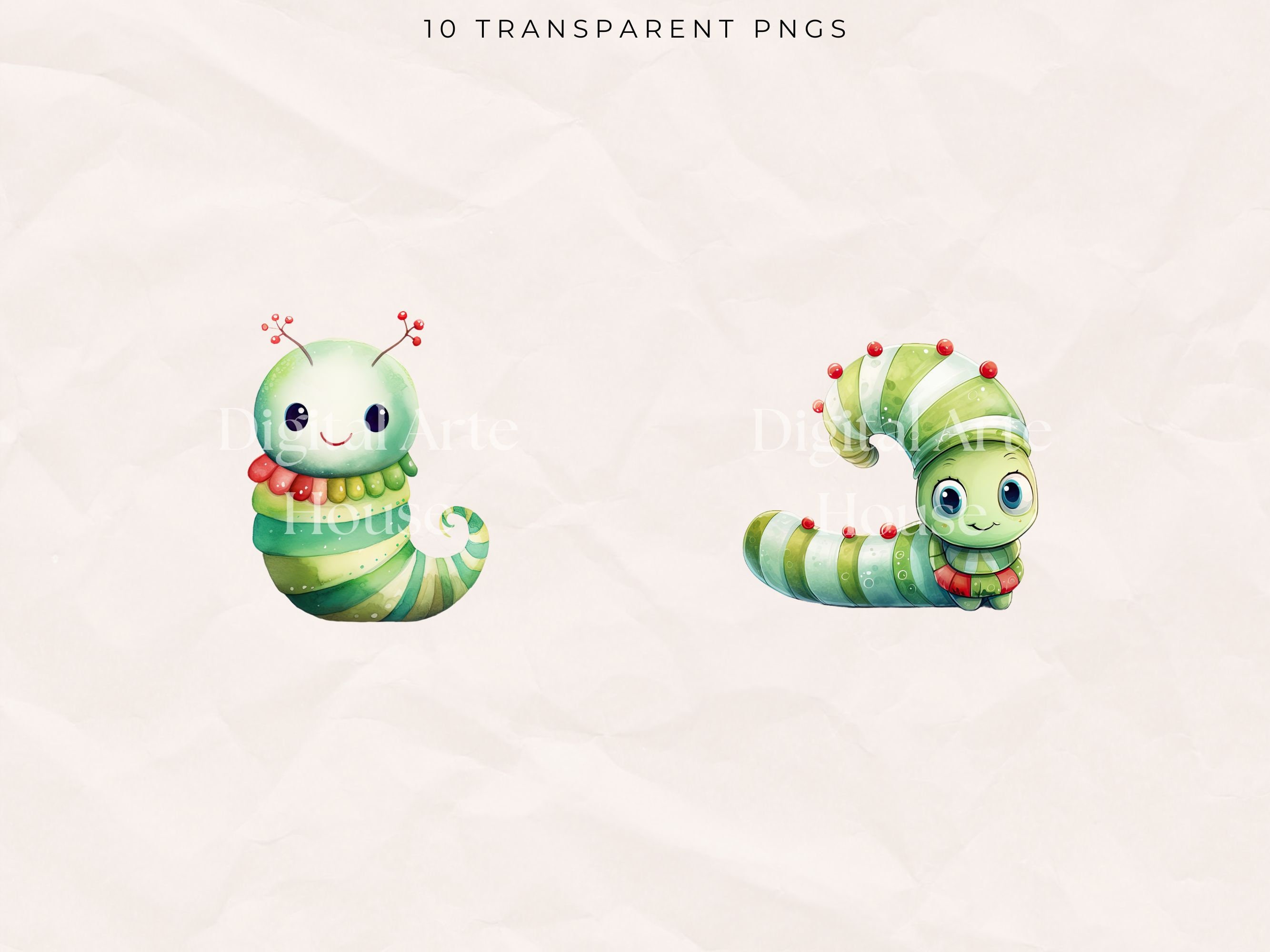 Watercolor Cute Caterpillar Clipart Bundle Christmas PNG - Etsy
