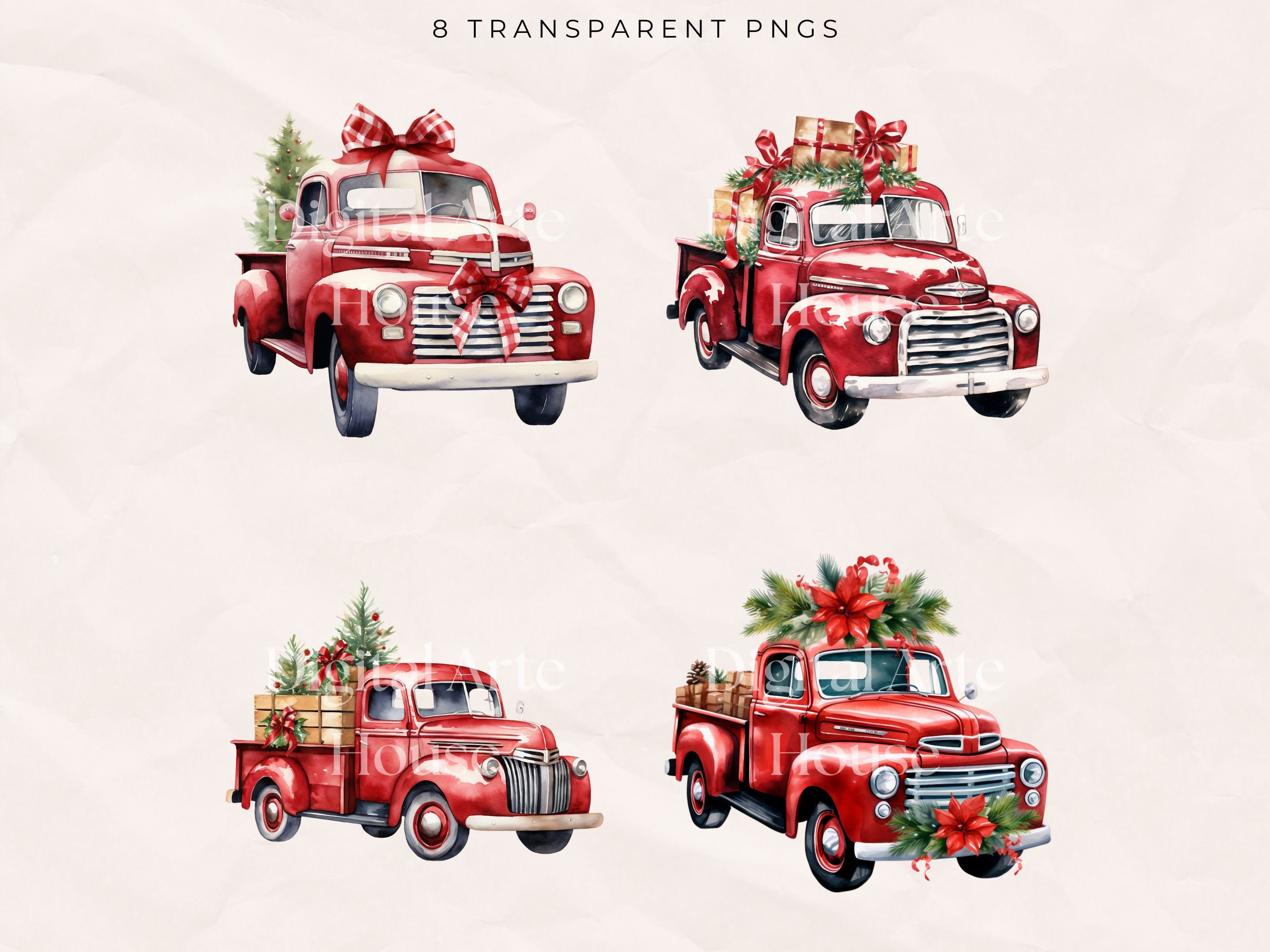 Watercolor Christmas Truck Clipart: PNG Bundle (digital Download) - Etsy